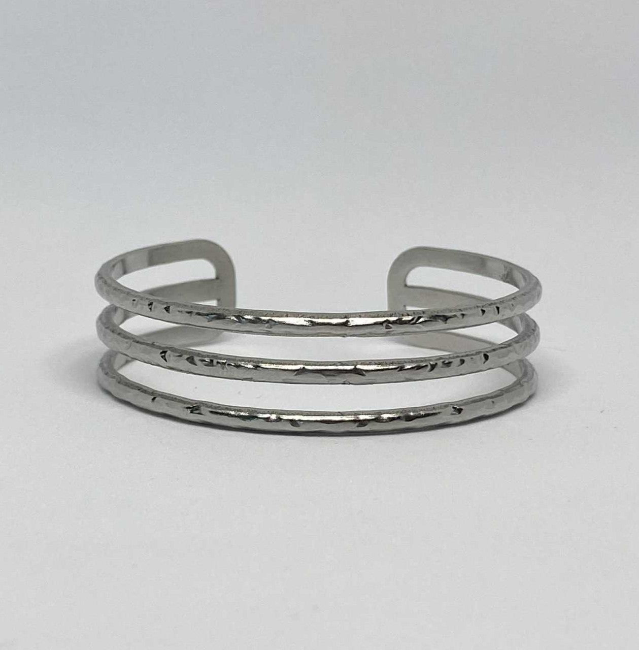 Triple Band Hammered Silver Cuff Bracelet – Auna